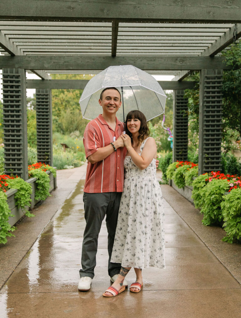 Denver Botanic Gardens Engagement Photos: Rainy Day Romance