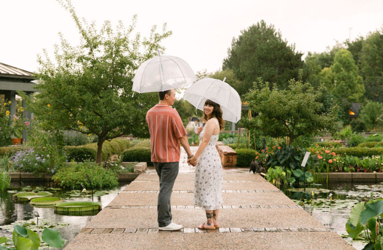 Denver Botanic Gardens Engagement Photos: Rainy Day Romance