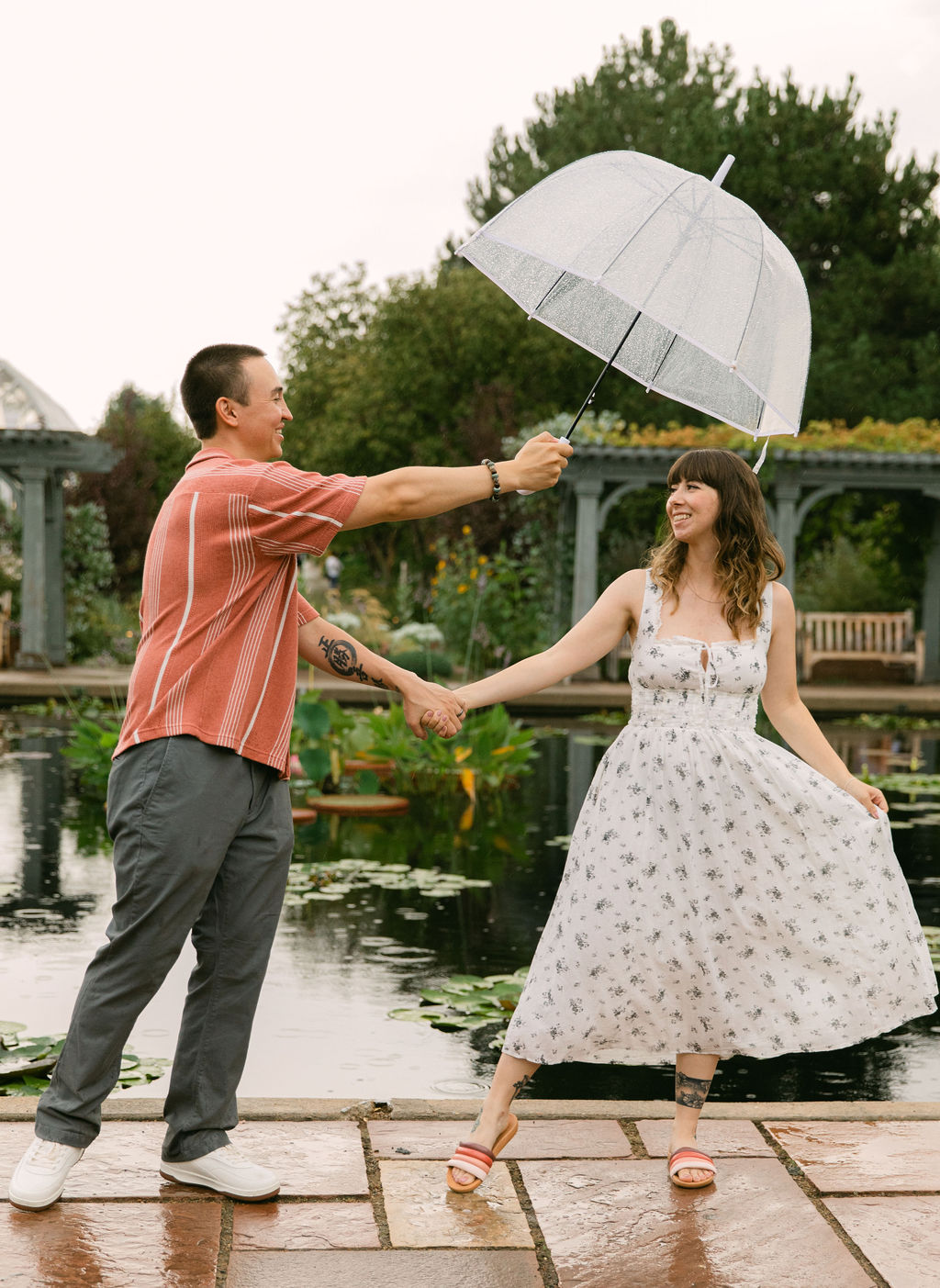Denver Botanic Gardens Engagement Photos: Rainy Day Romance
