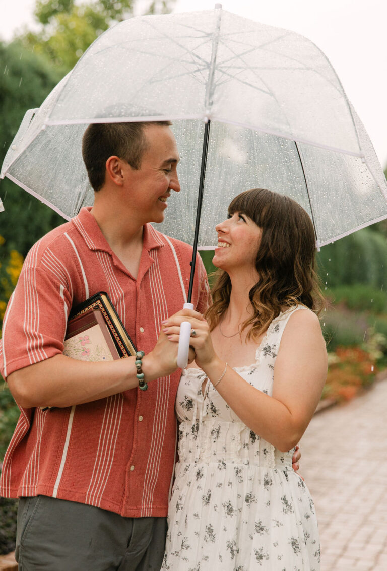 Denver Botanic Gardens Engagement Photos: Rainy Day Romance